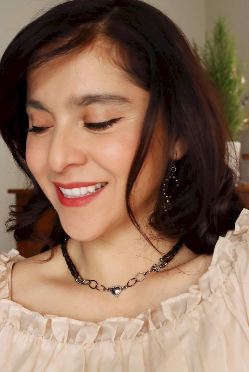 Bronze Multistrand Beaded Choker Necklace - Kaleidoscopes And Polka Dots